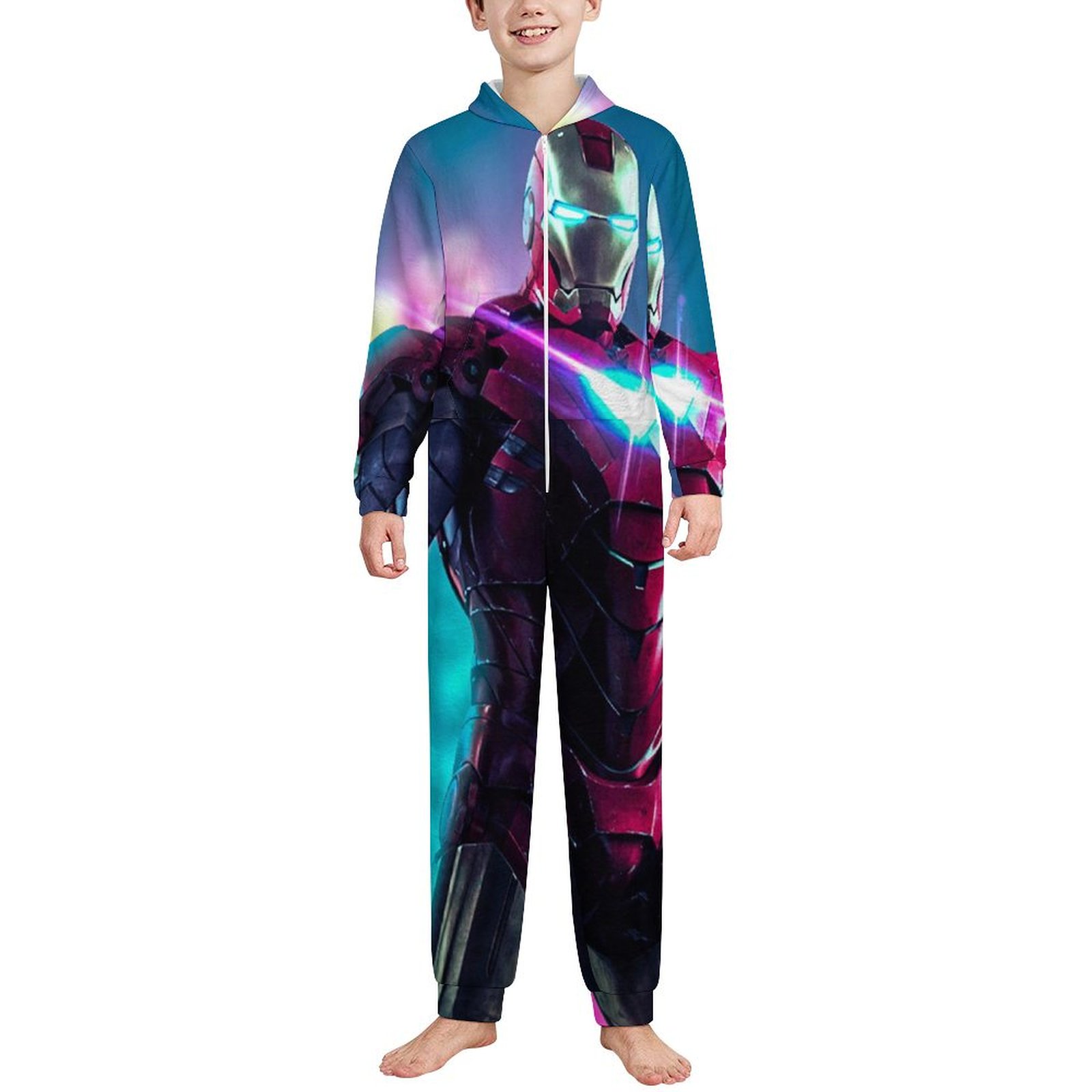 Iron Man Kids Pajamas One Piece Hooded Union Suit Onesie PJs Sleepwear ...