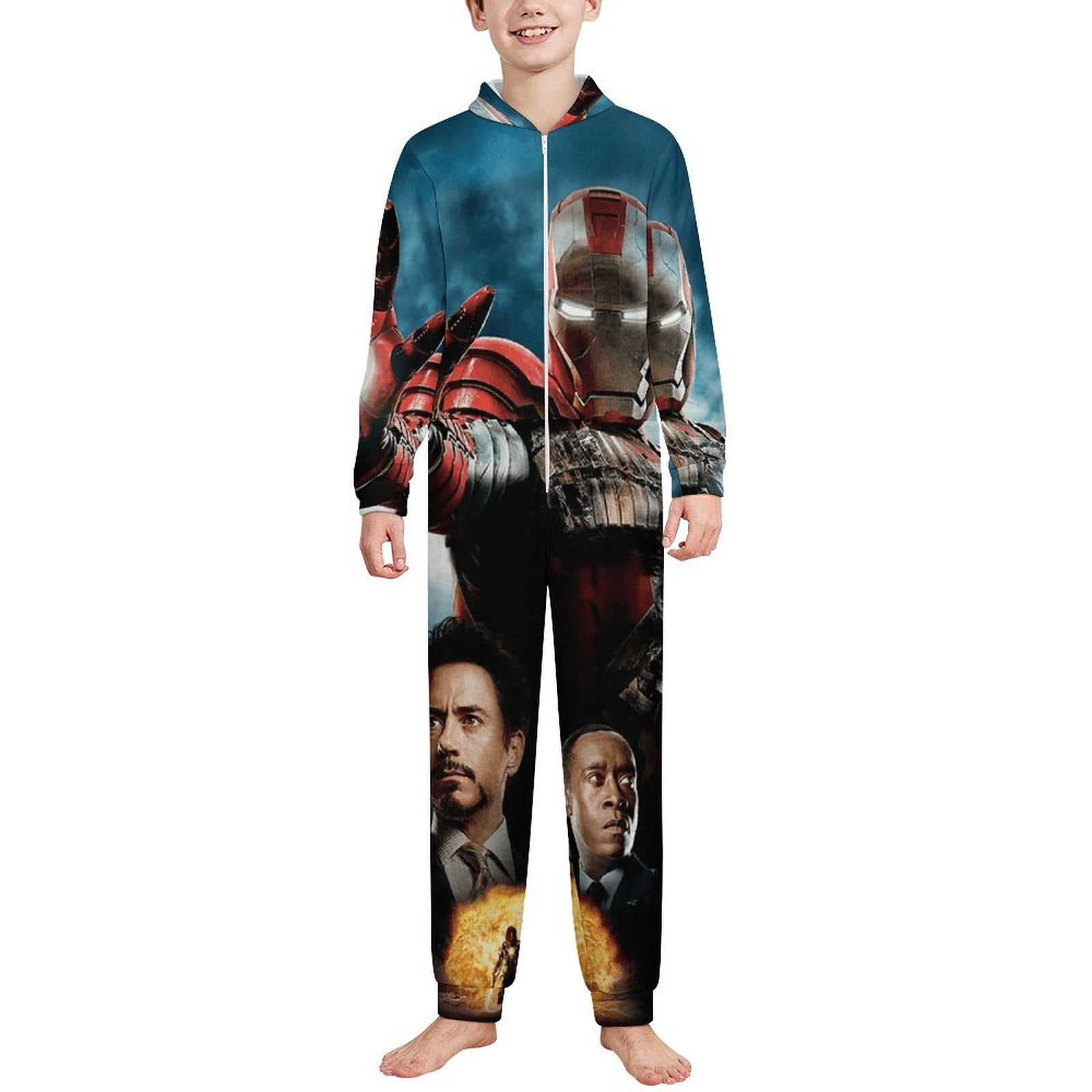 Iron Man Kids Pajamas One Piece Hooded Union Suit Onesie PJs Sleepwear ...