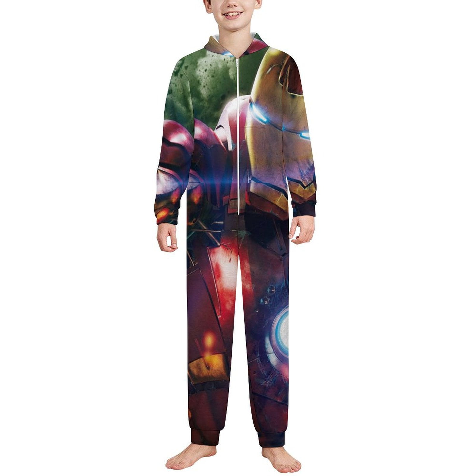 Iron Man Kids Pajamas One Piece Hooded Union Suit Onesie PJs Sleepwear ...
