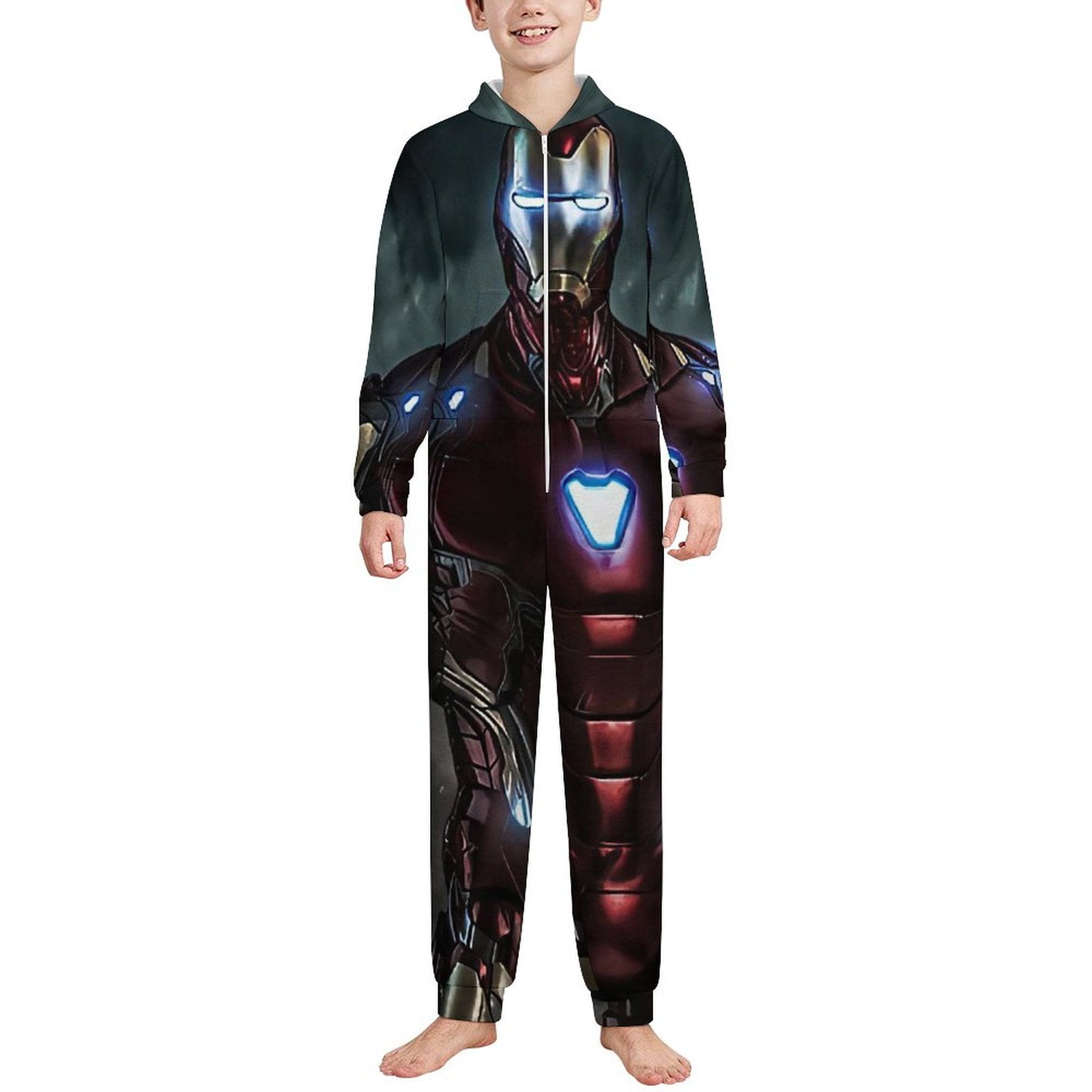 Iron Man Kids Pajamas One Piece Hooded Union Suit Onesie PJs Sleepwear ...