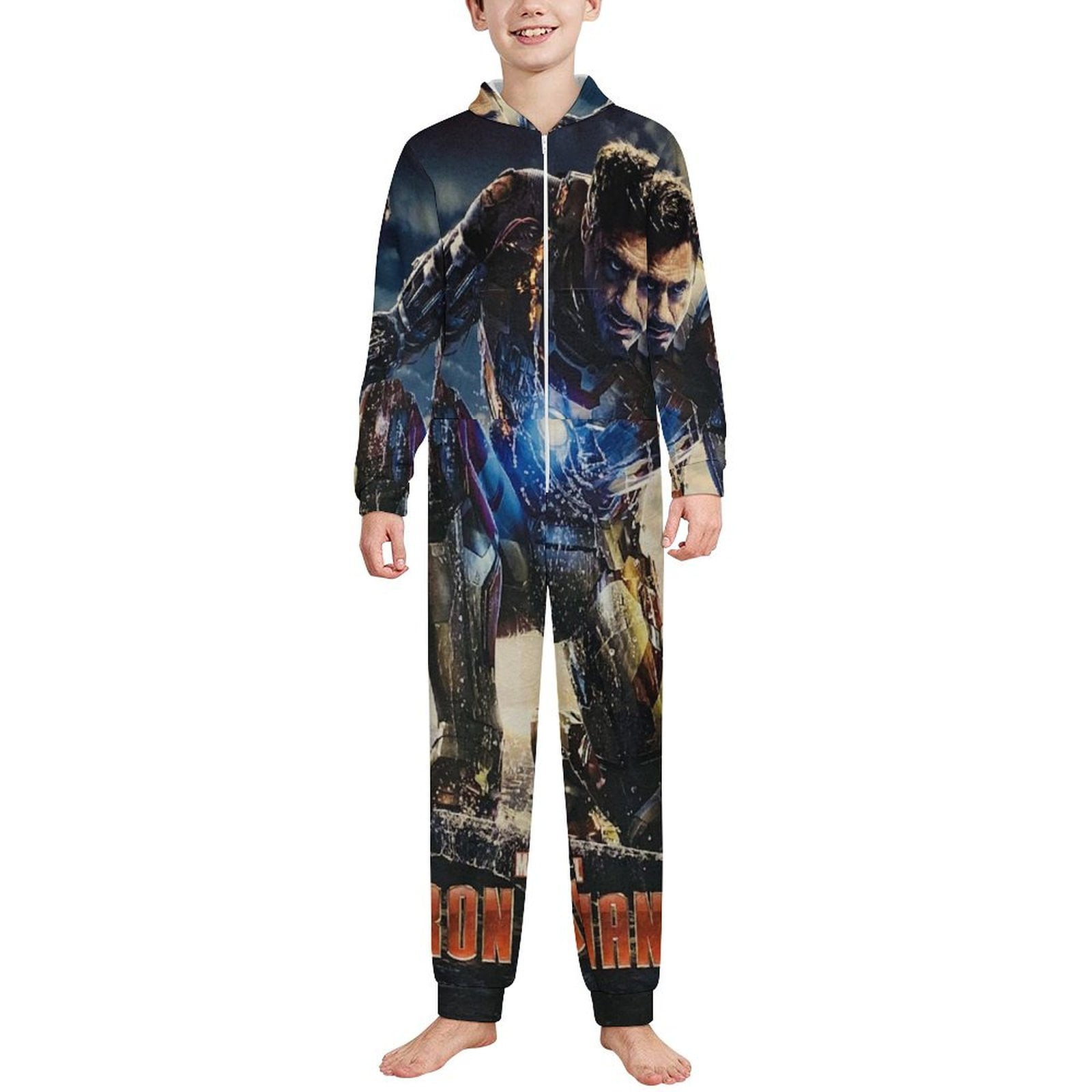 Iron Man Kids Pajamas One Piece Hooded Union Suit Onesie PJs Sleepwear ...
