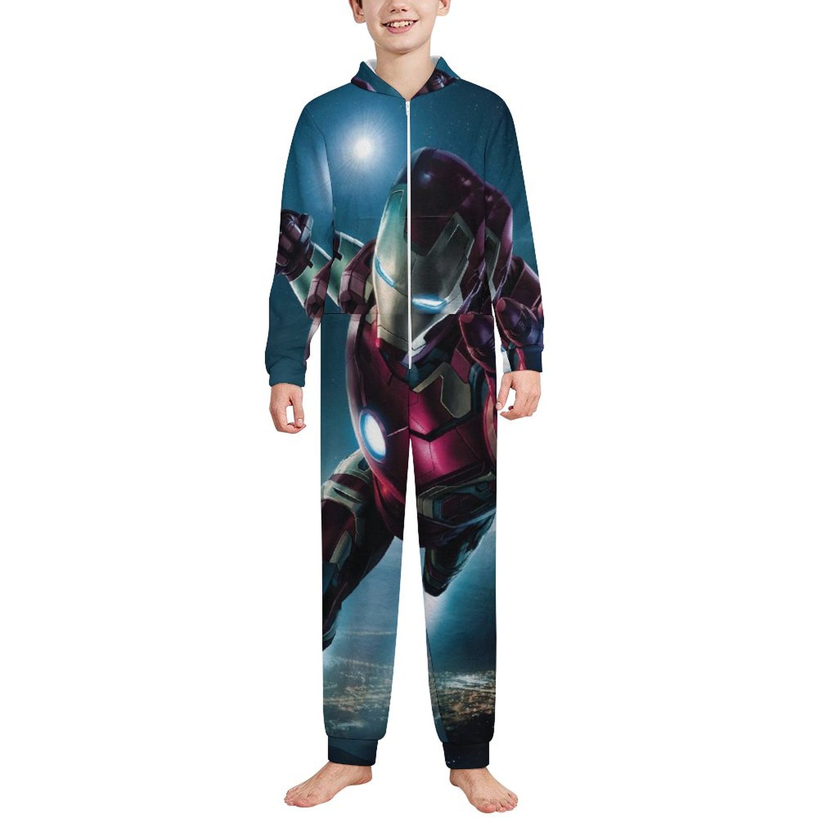 Iron Man Kids Pajamas One Piece Hooded Union Suit Onesie PJs Sleepwear ...