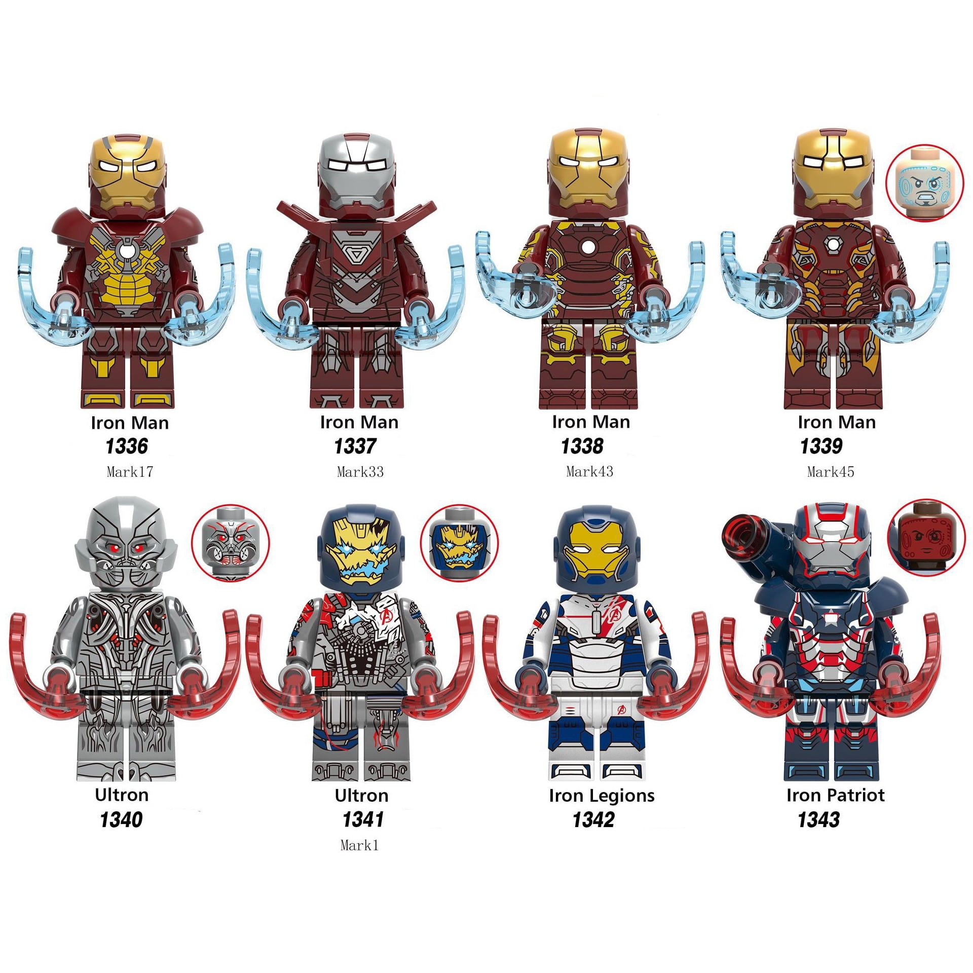 Iron Man Mark Building Block Figure x 8 Sets G (MK 17,33,45, Ultron ...