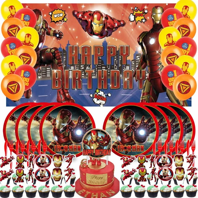 Iron Man Party Supplies Plates Decorations Birthday Cake Topper Banner ...