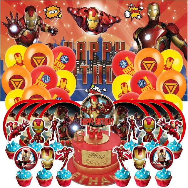Iron Man Party Supplies Plates Decorations Birthday Cake Topper Banner ...