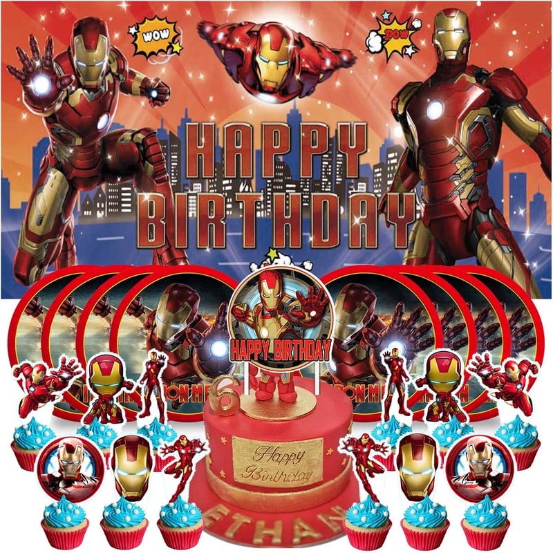 Iron Man Plates Birthday Decor Banner Decorations Background Backdrop ...