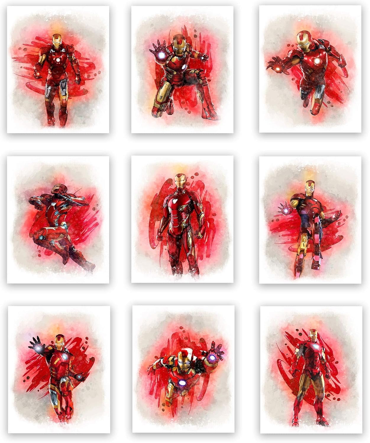 Iron Man Superhero Watercolor Art Prints (Unframed) | Great Gift Set of ...