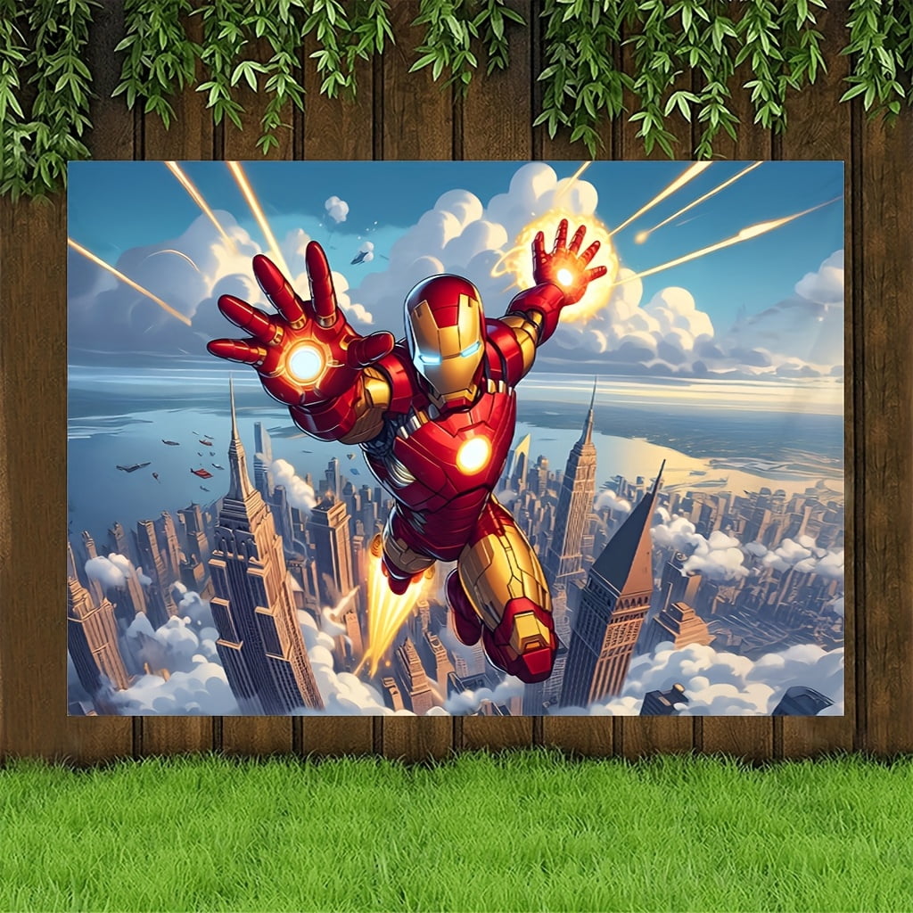 Iron Man cartoon background banner - Durable polyester fiber photo ...