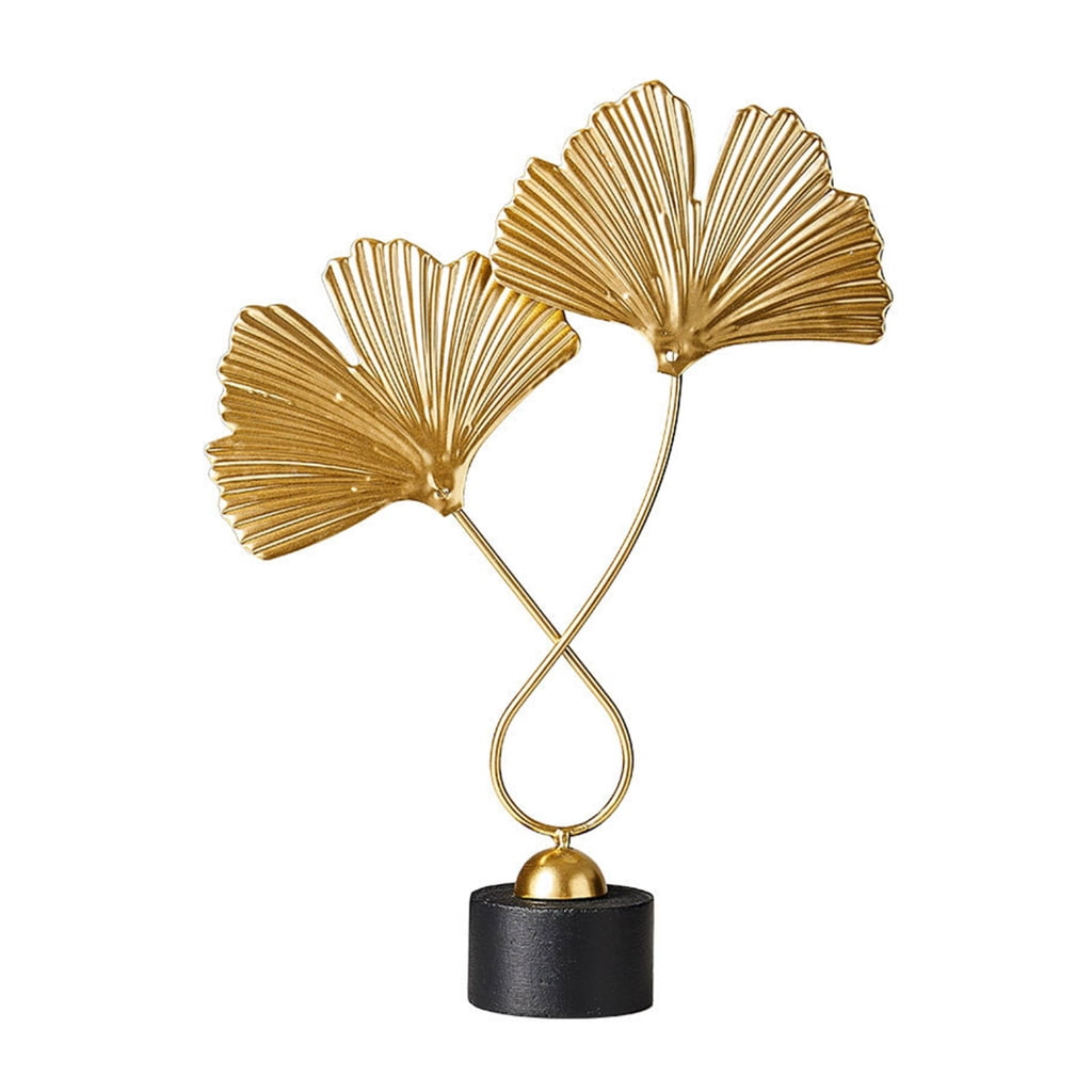 Iron Maple Ginkgo Leaf Sculpture with Base Home Decors Artistic Table ...
