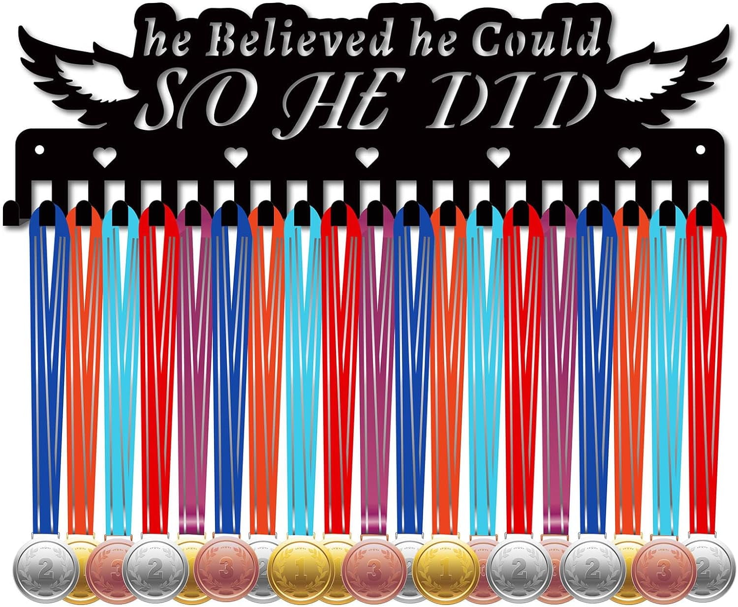 Iron Medal Holder Frame 20 Hooks Medals Display Hanger Rack with Screws ...