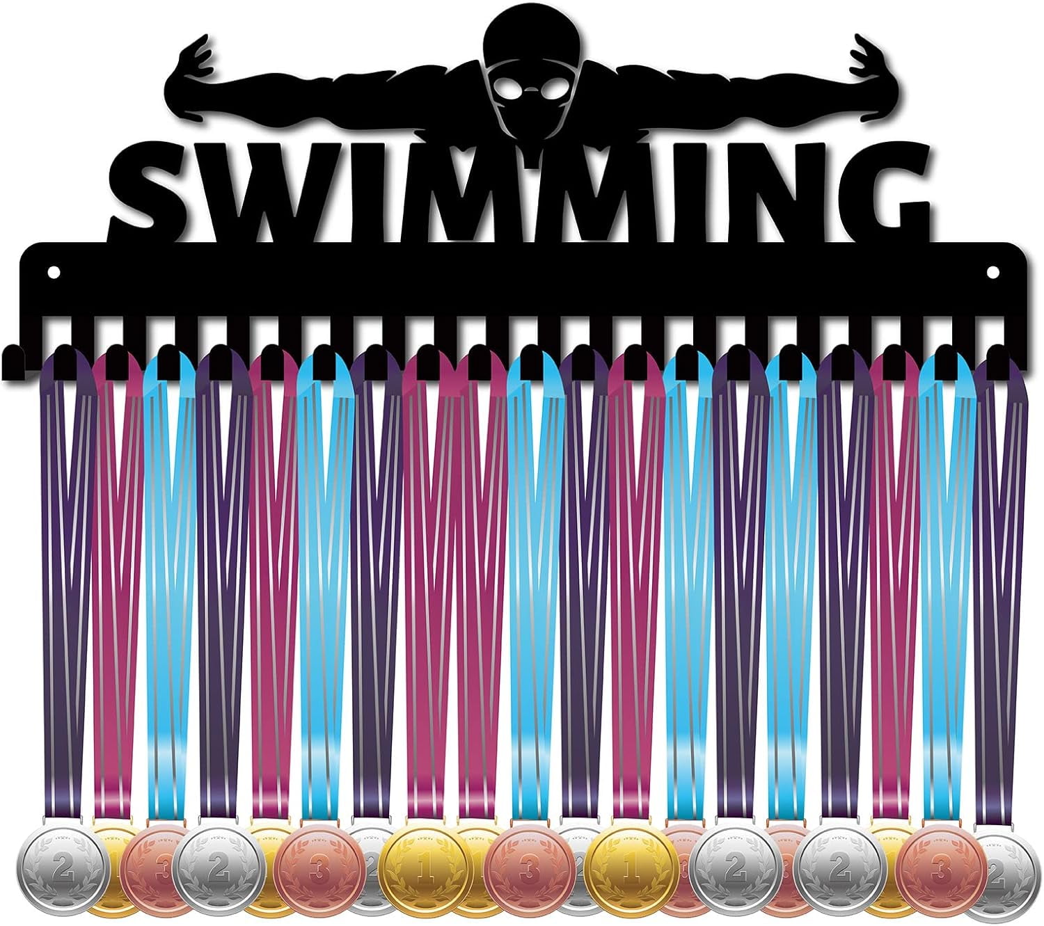 Iron Medal Holder Frame Medals Display Hanger Rack 20 Hooks with Screws ...