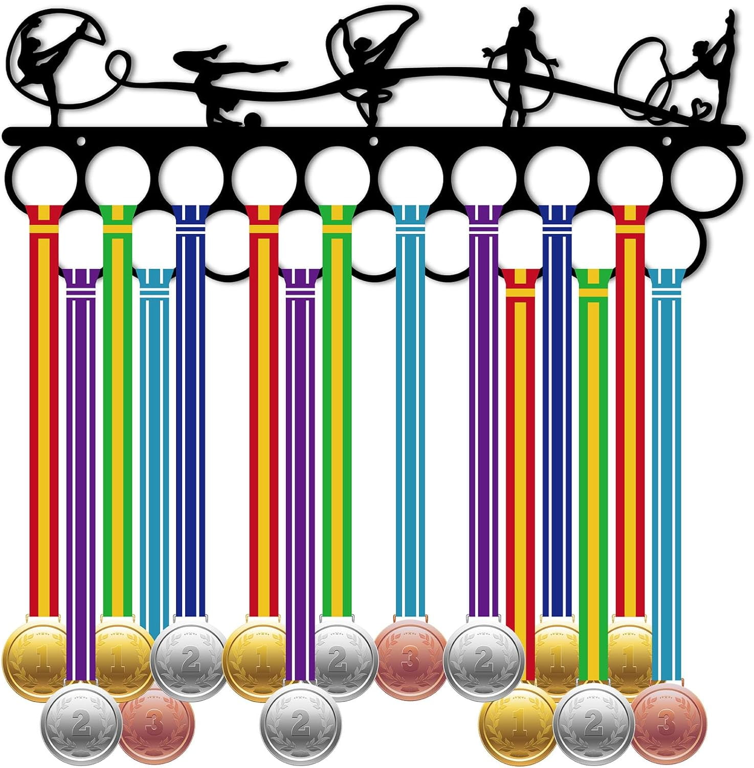 Iron Medal Holder Frame Medals Display Hanger Rack with Screws Black Gymnastics Human 14.9x40cm ...