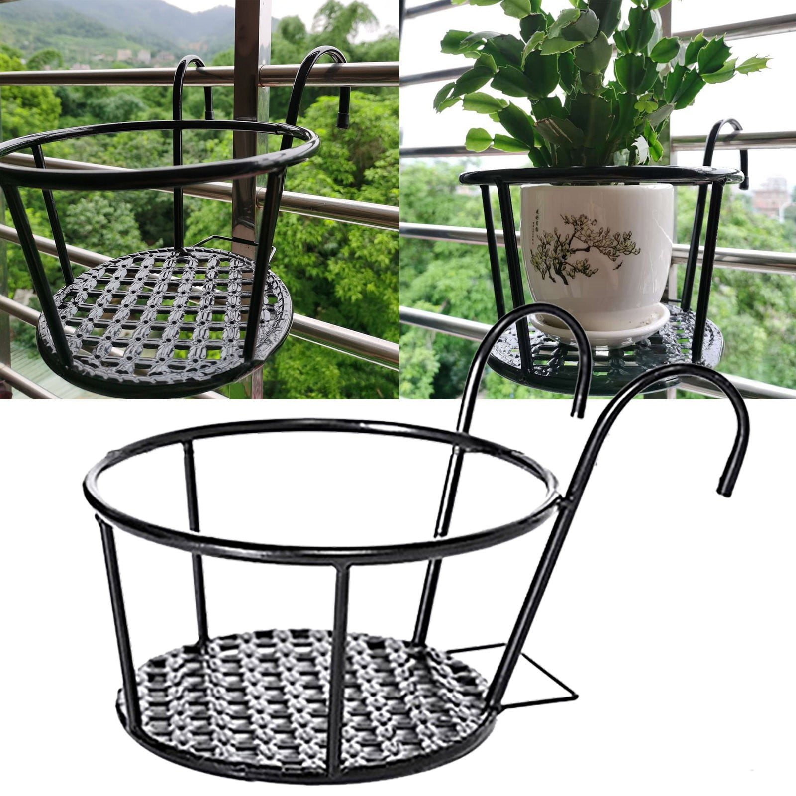 Iron Metal Railing Flower Pot Hanging Planter Baskets Stair Railing ...