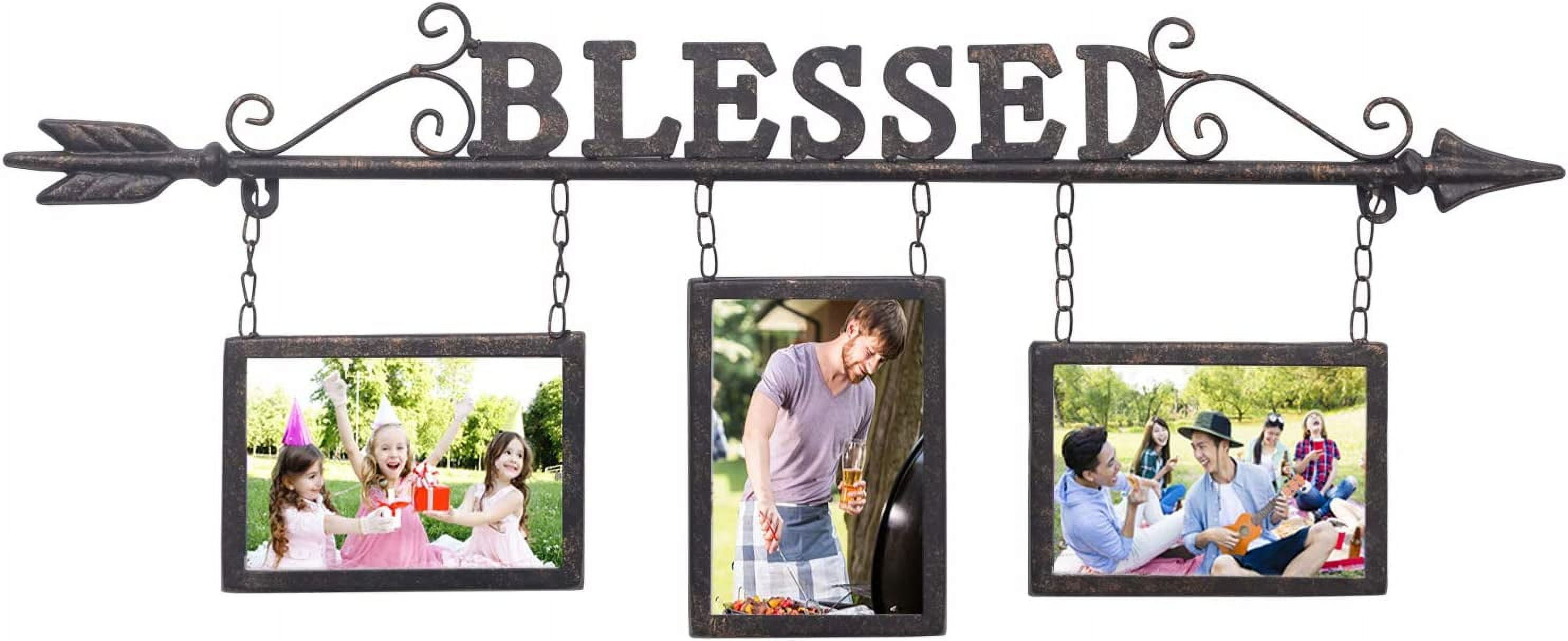 Iron Metal Wall Hanging Photo Frame Collage Picture Frame BLESSED Wall Art Collage Display for 3 ...