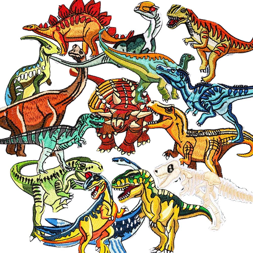Iron On Patches, 15 Pcs Embroidered Dinosaur Patches Applique Kit ...