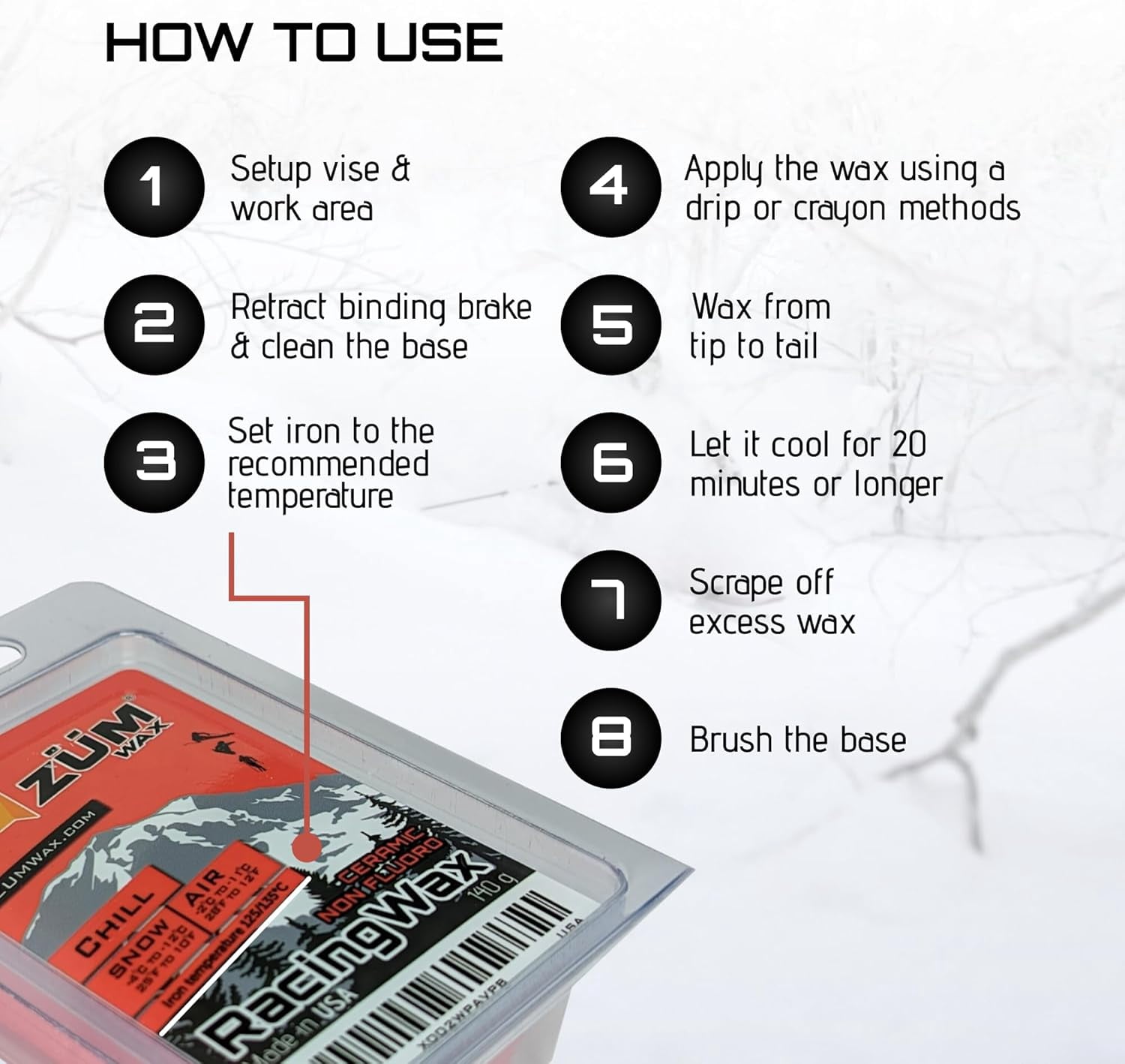 Iron-On Ski Wax for Cold Snow - 140g CHILL Temp, PFAS- Ceramic ...