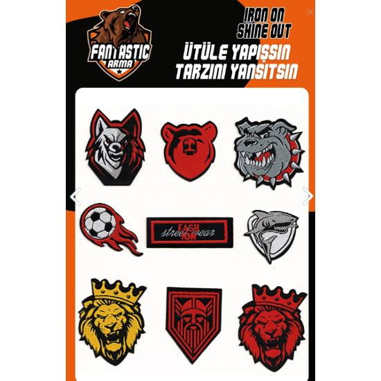 Iron-On Woven Emblem Patch Set 9 Pieces Lion, Wolf, Football Model ...