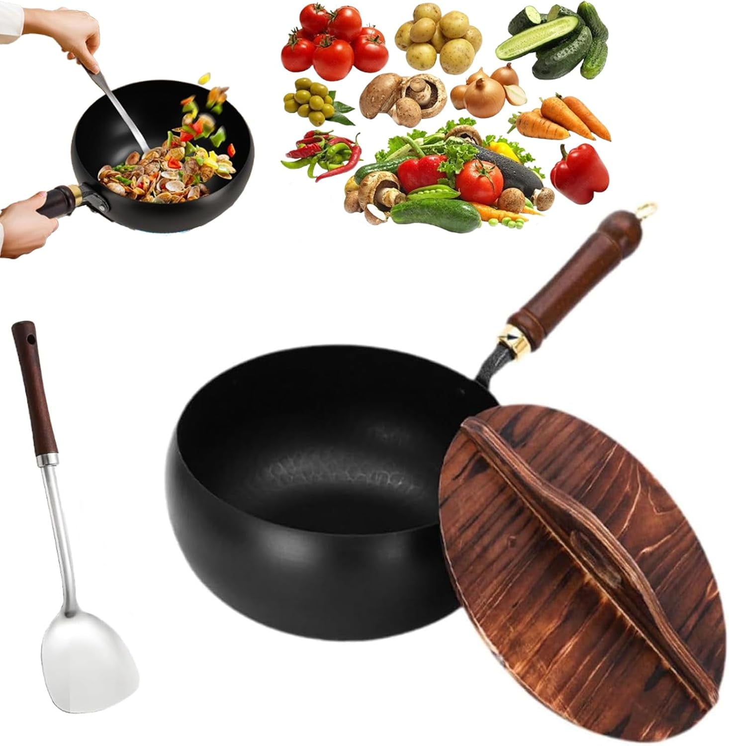 Iron Pot, Hand-Forged Non-Stick Irons Pans Without Coating, With Lid ...