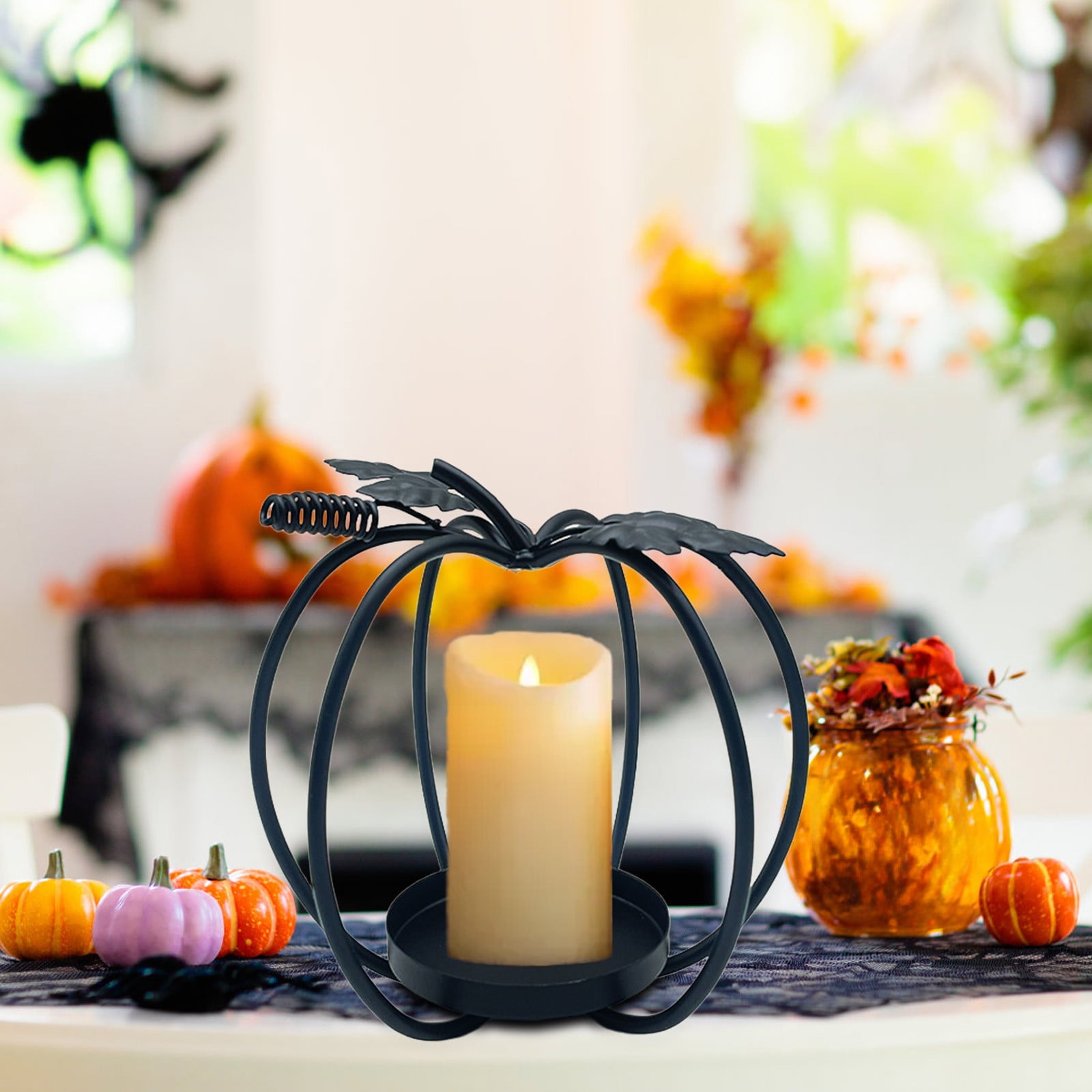 Iron Pumpkin Candle Holder - Fall Candlestick Decorative Table ...