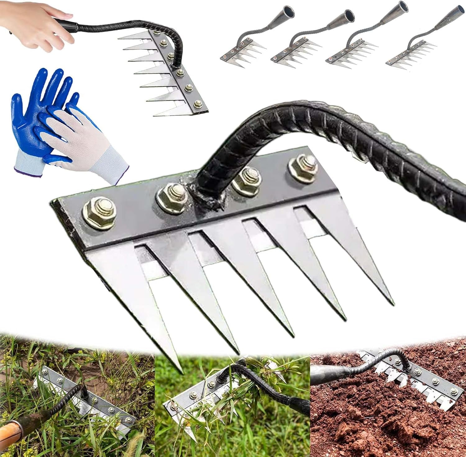 Iron Rake 2.0, 5/6/7/8 Teeth Iron Rake for Gardening and Weeding, The ...