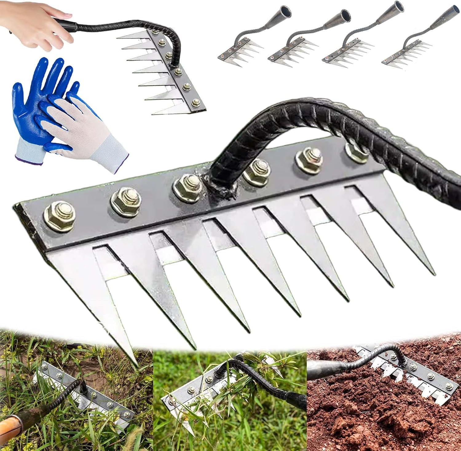 Iron Rake 2.0, 5/6/7/8 Teeth Iron Rake for Gardening and Weeding, The ...