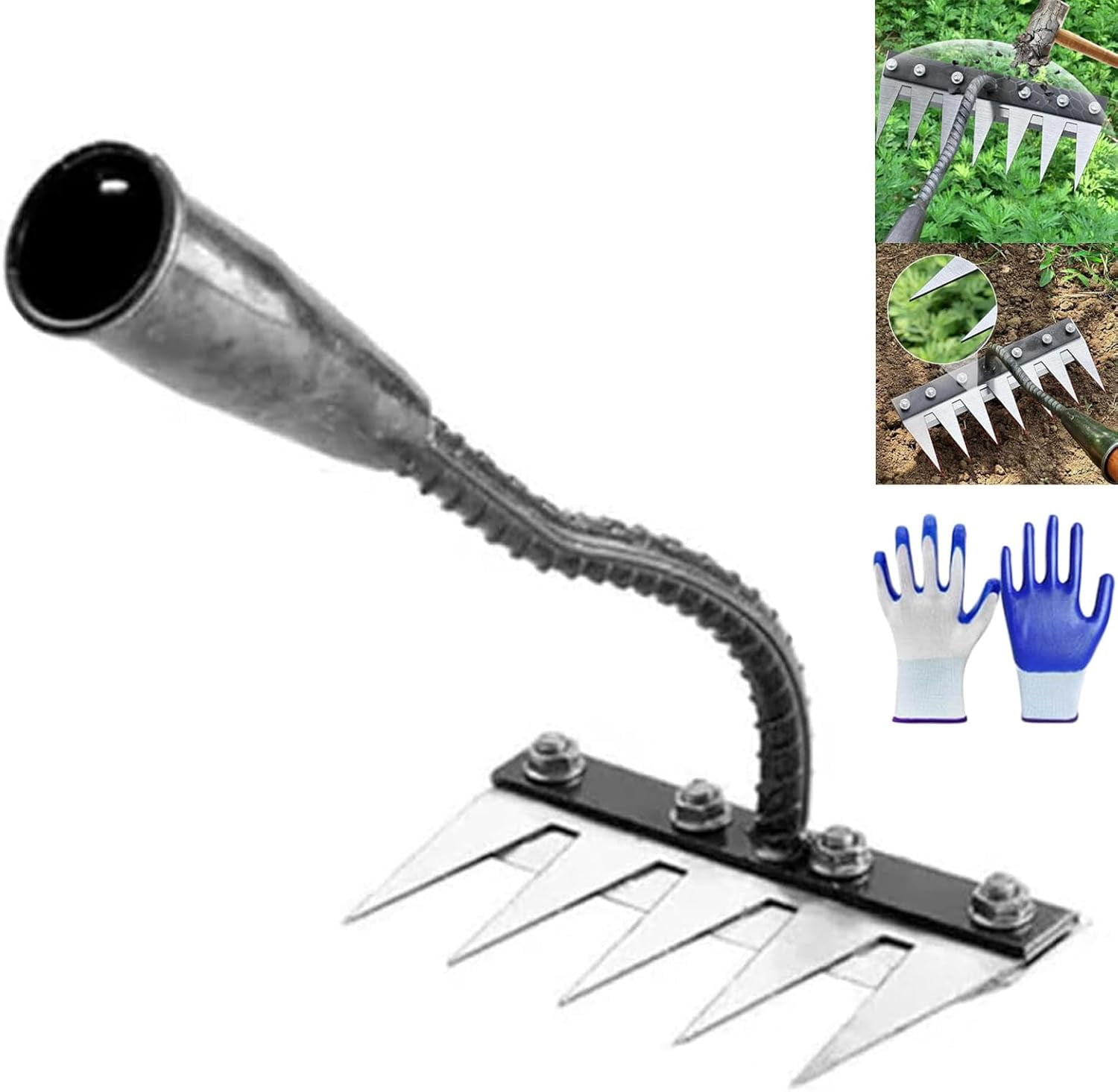 Iron Rake 2.0 - Gardinea Iron Rake for Gardening and Weeding, 5/6/7/8 ...