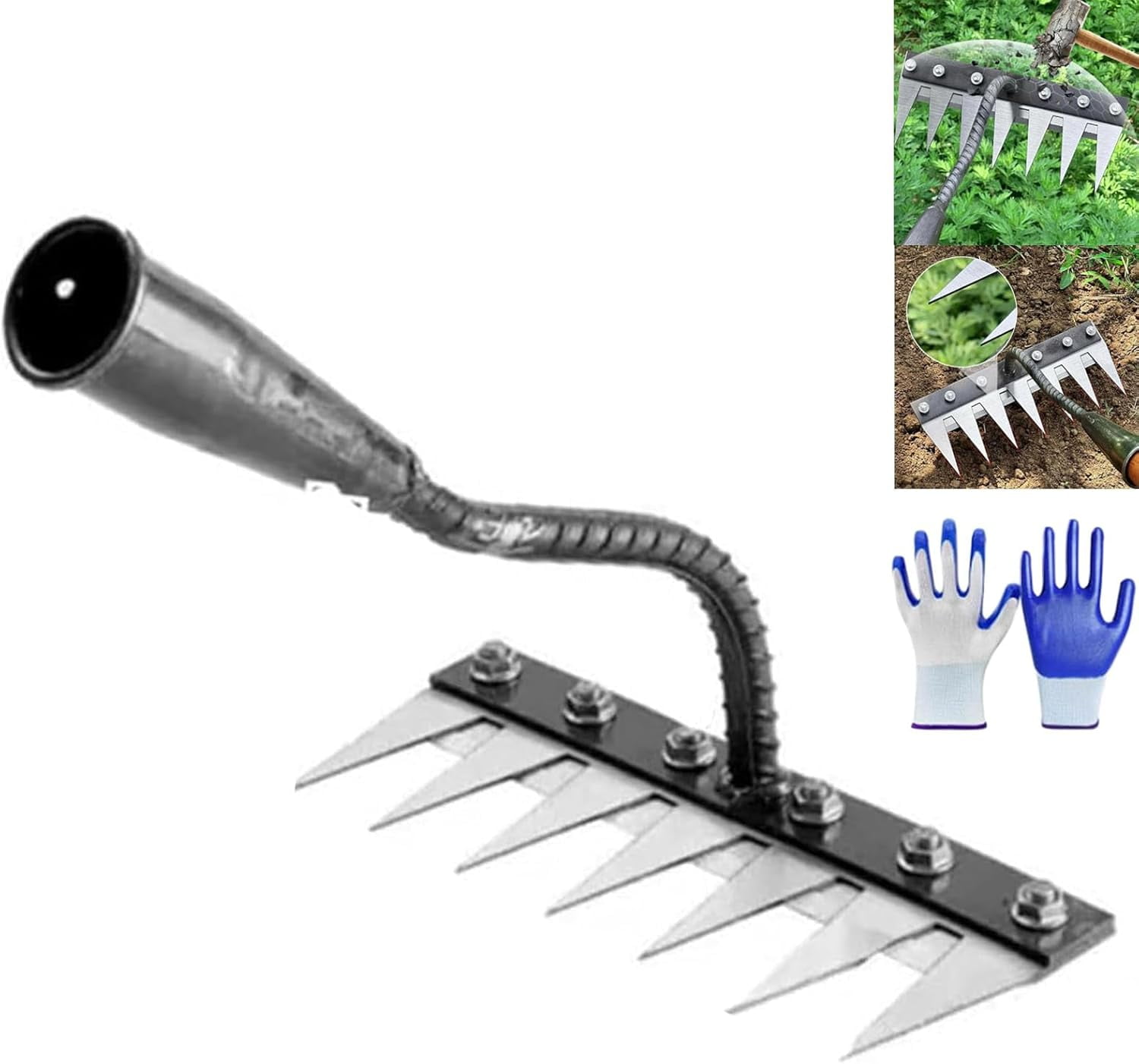 Iron Rake 2.0 - Gardinea Iron Rake for Gardening and Weeding, 5/6/7/8 ...