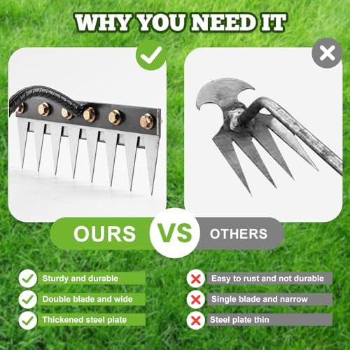 Iron Rake for Gardening and Weeding, 2025 Upgraded 5/6/7/8 Teeth Carbon ...