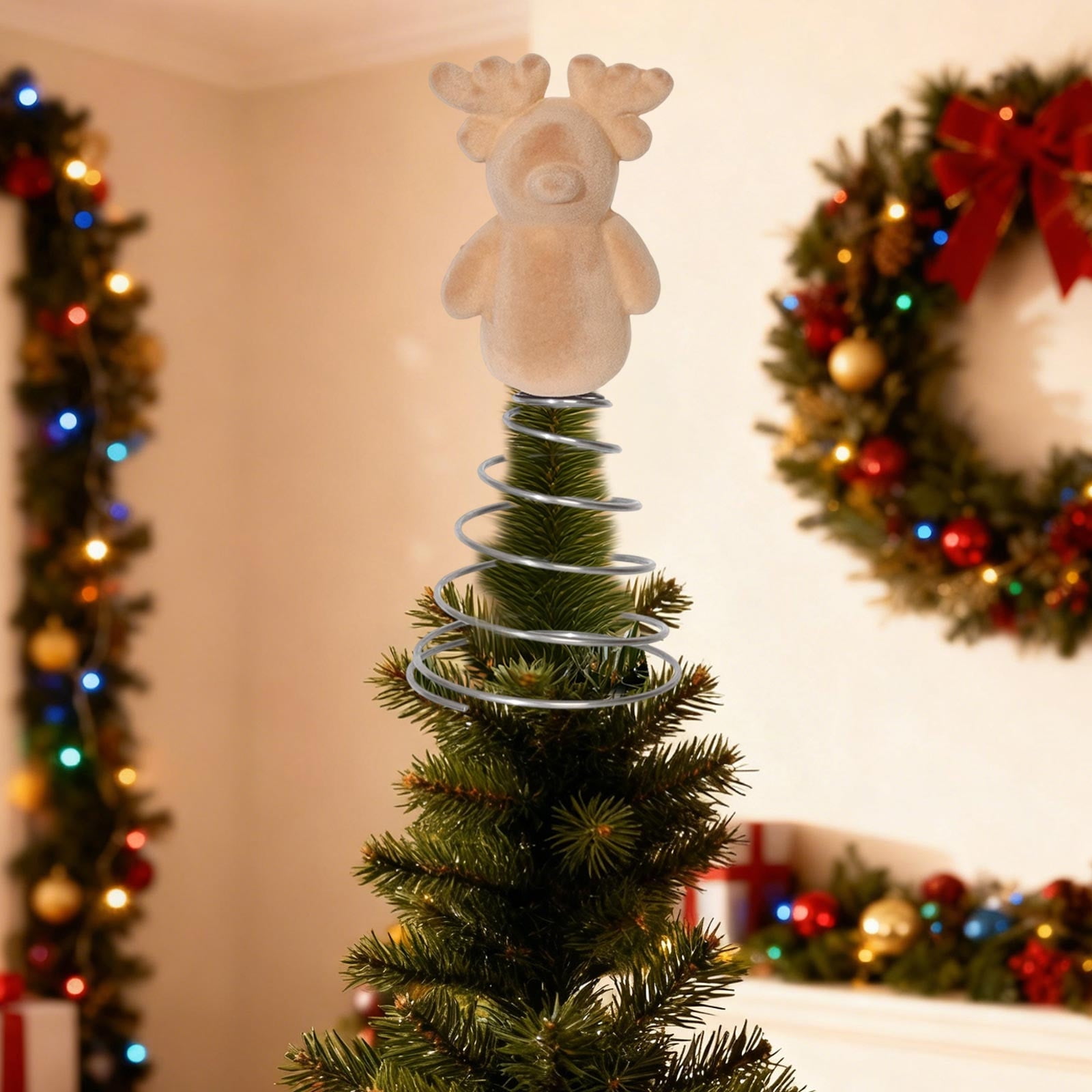 Iron Reindeer Tree Topper with Spring Base Christmas Ornament Home ...