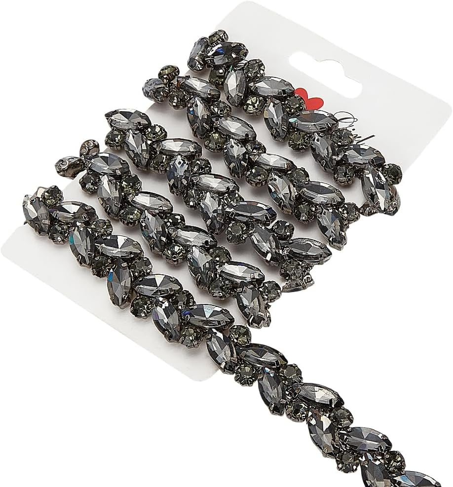 Iron+Rhinestone 1 Yard Glass Rhinestone Chain Links 0.63inch Wide Black ...