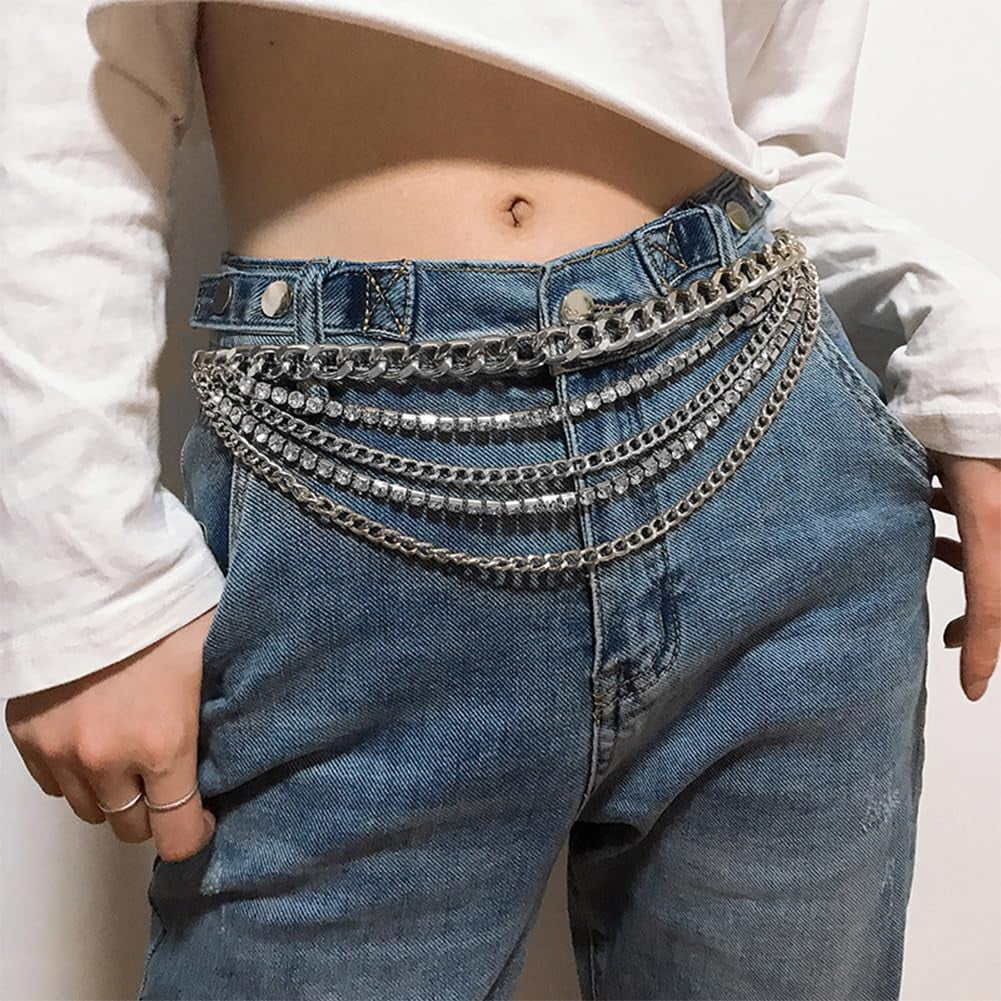 Iron Rhinestone Multi-Strand Chain Belts 30.71 inch(78cm) Waist Chains ...