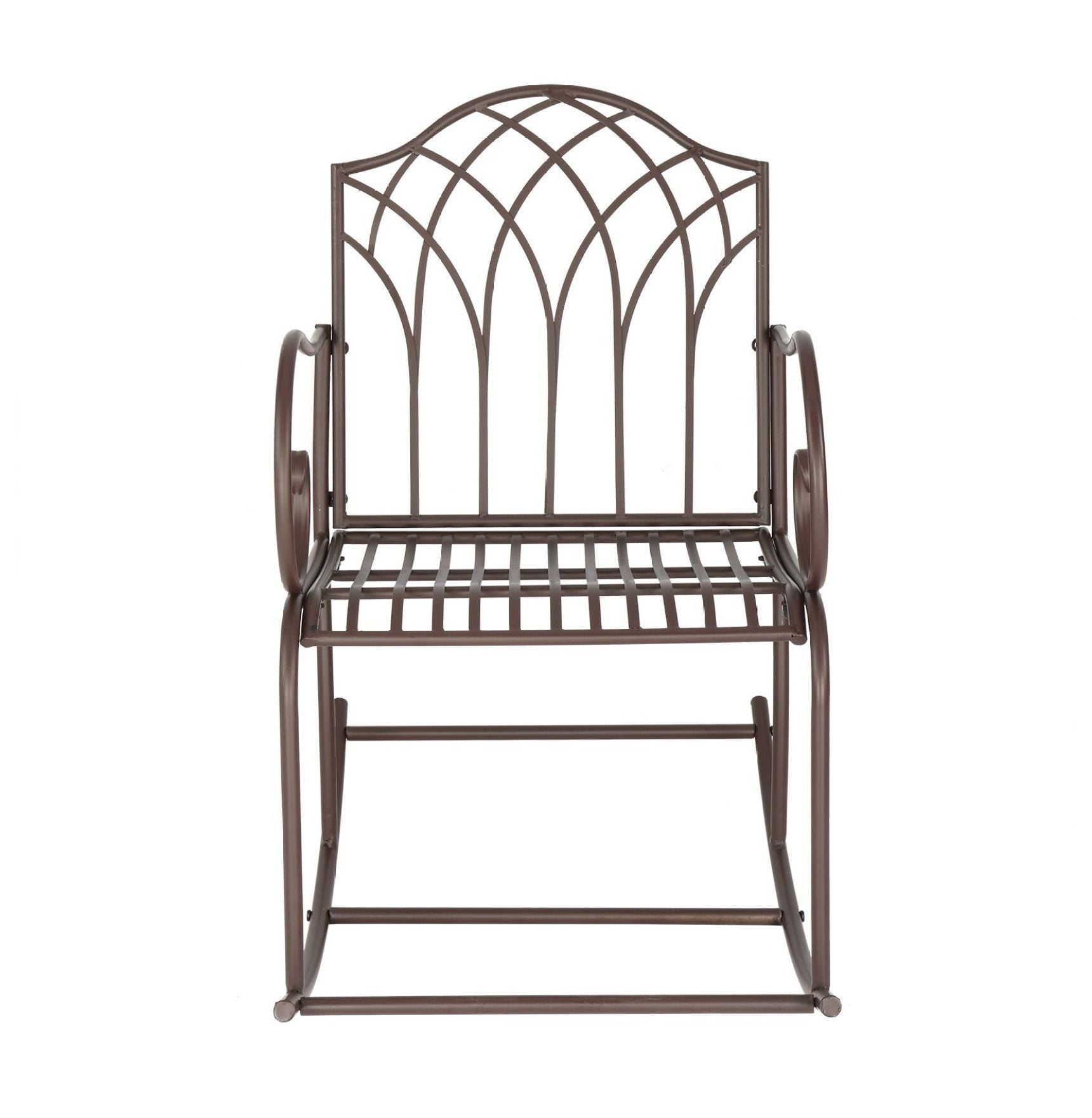 Iron Rocking Chair - Brown Outdoor Patio Rocker - Leisure Lawn Garden ...