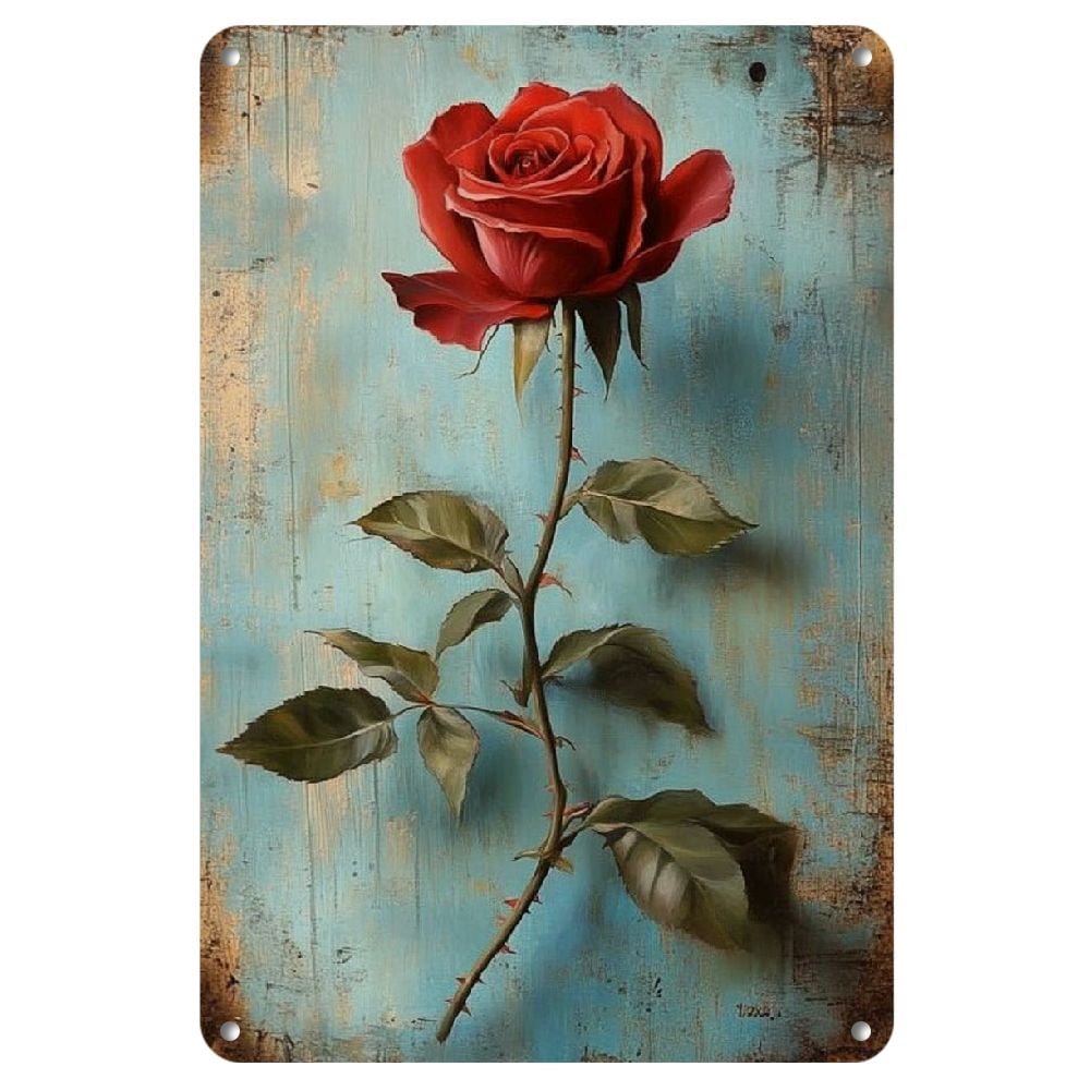 Iron Rose Flower Wall Art Plaque, 8x12 Inch, Red Rose Metal Sign ...