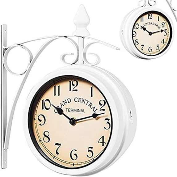 Iron Round Wall Hanging Double Sided Two Faces Station Clock Round ...