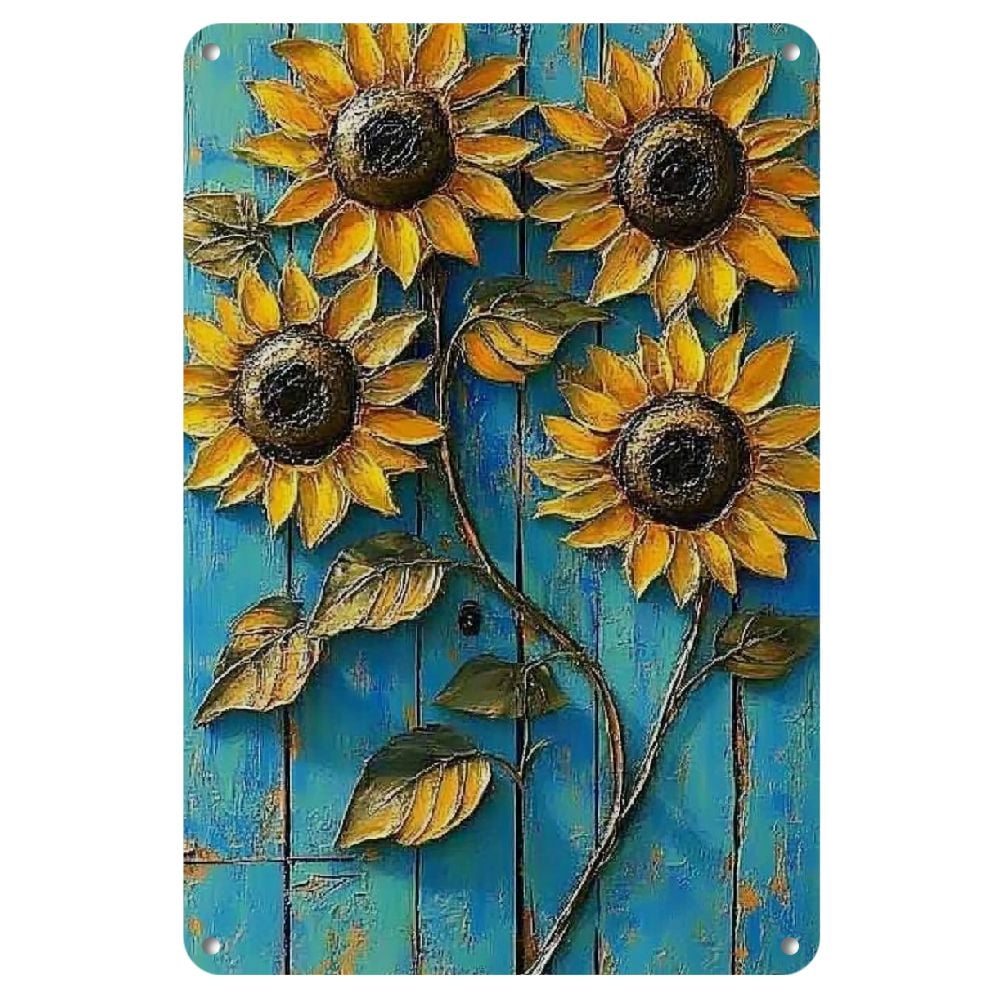 Iron Rustic Sunflower Metal Tin Sign - Vintage Teal Wall Art with ...