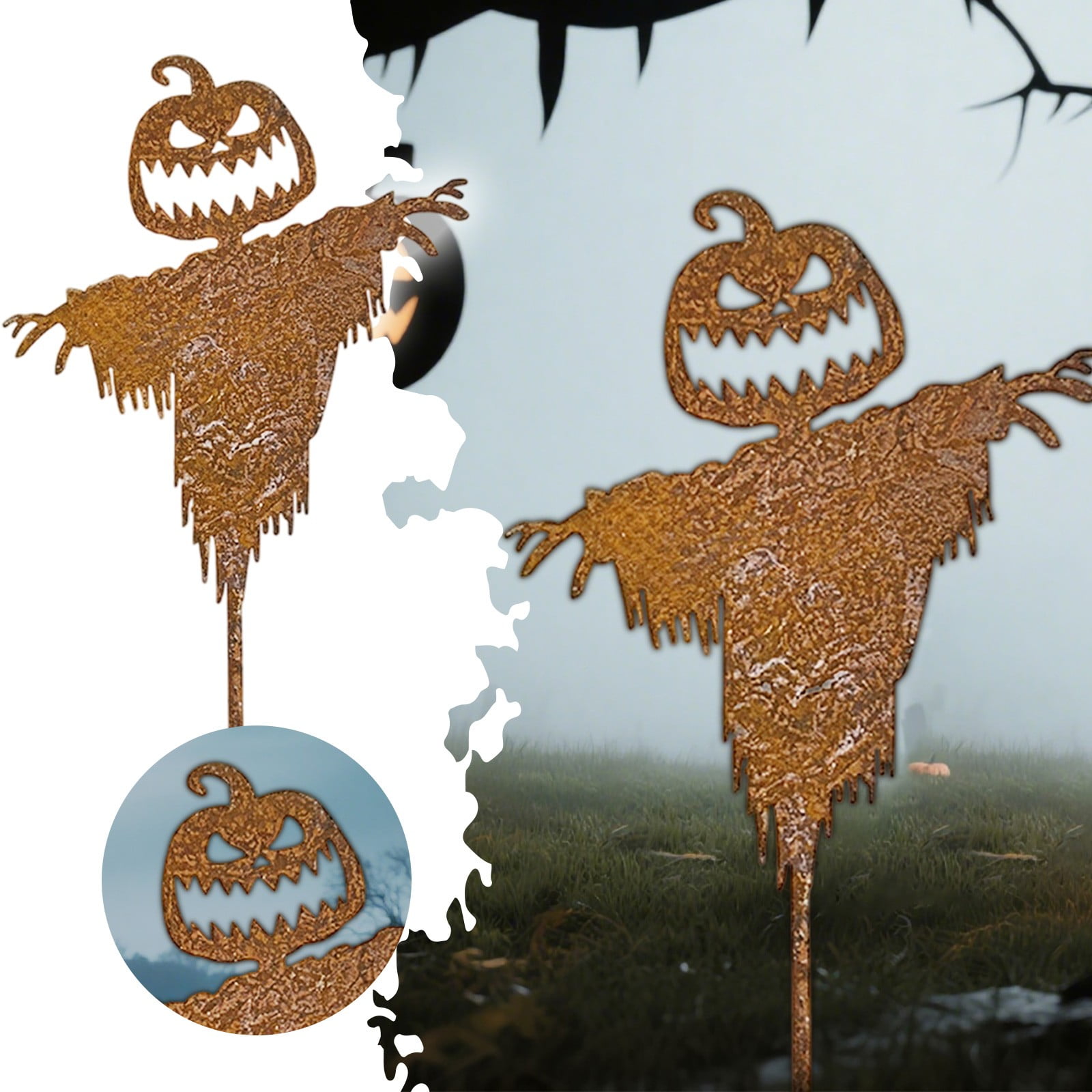 Iron Scarecrow Garden Stake - Rustic Fall Yard Decor with Metal Stake ...