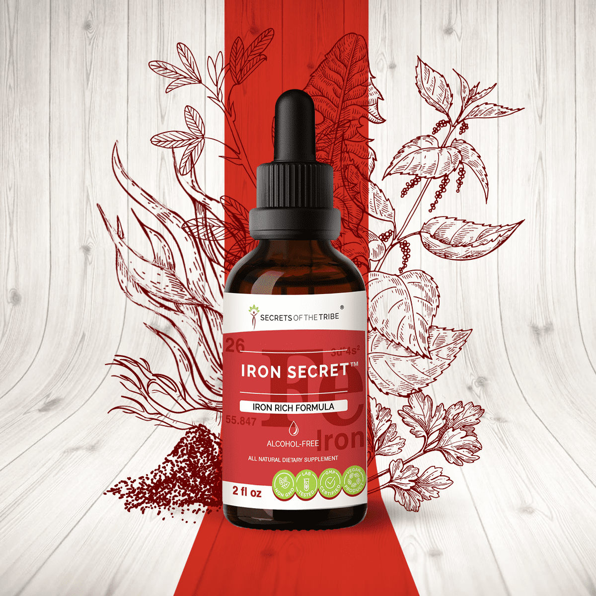 Iron Secret Alcohol-FREE Extract, Tincture, Glycerite Spirulina, Stinging Nettle, Parsley ...