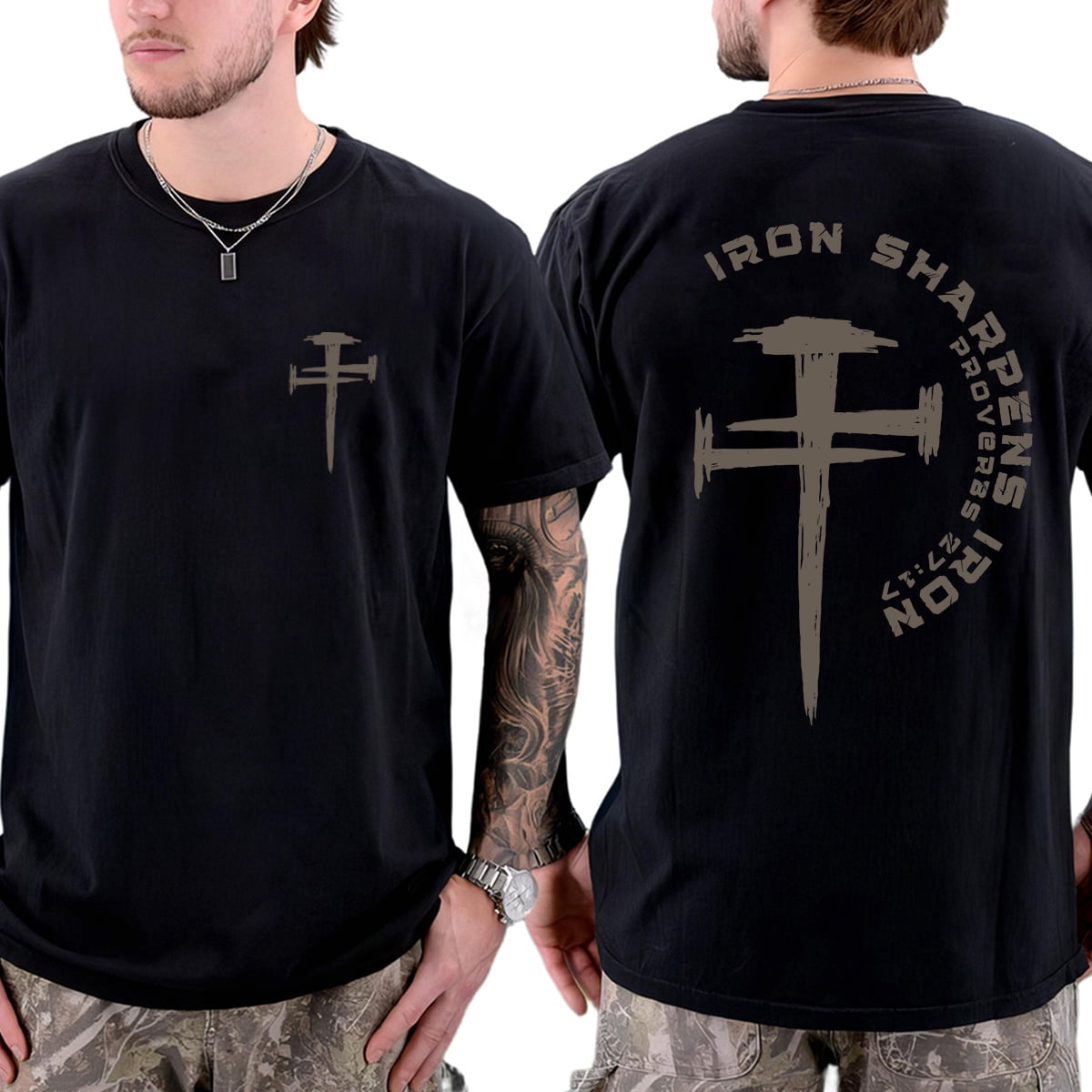 Iron Sharpens Iron Proverbs T-Shirt – Double Sided Christian Gym Shirt ...