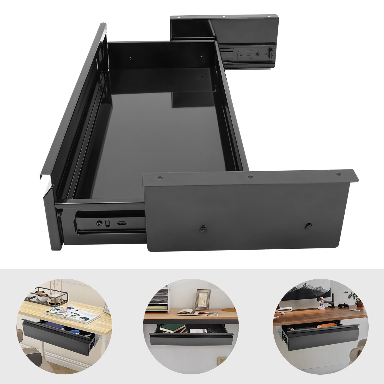 Iron Sliding Pull-out Drawer Black Space Saver Sliding Under Desk ...