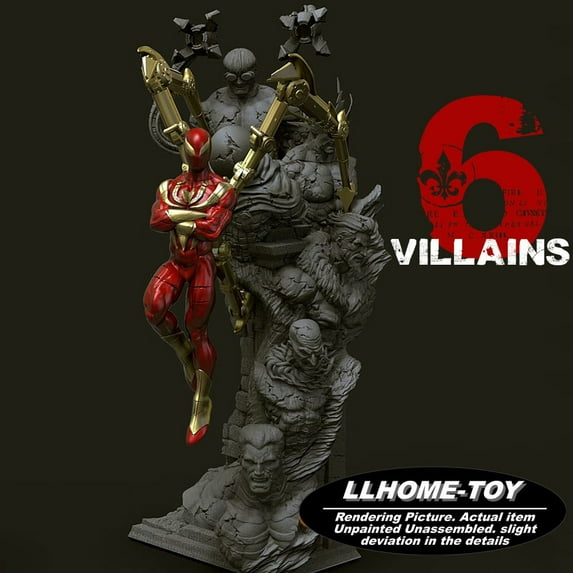 Iron Spidey vs 6 Villains 32cm Tall Resin Model Kit Unpainted 3d Print ...