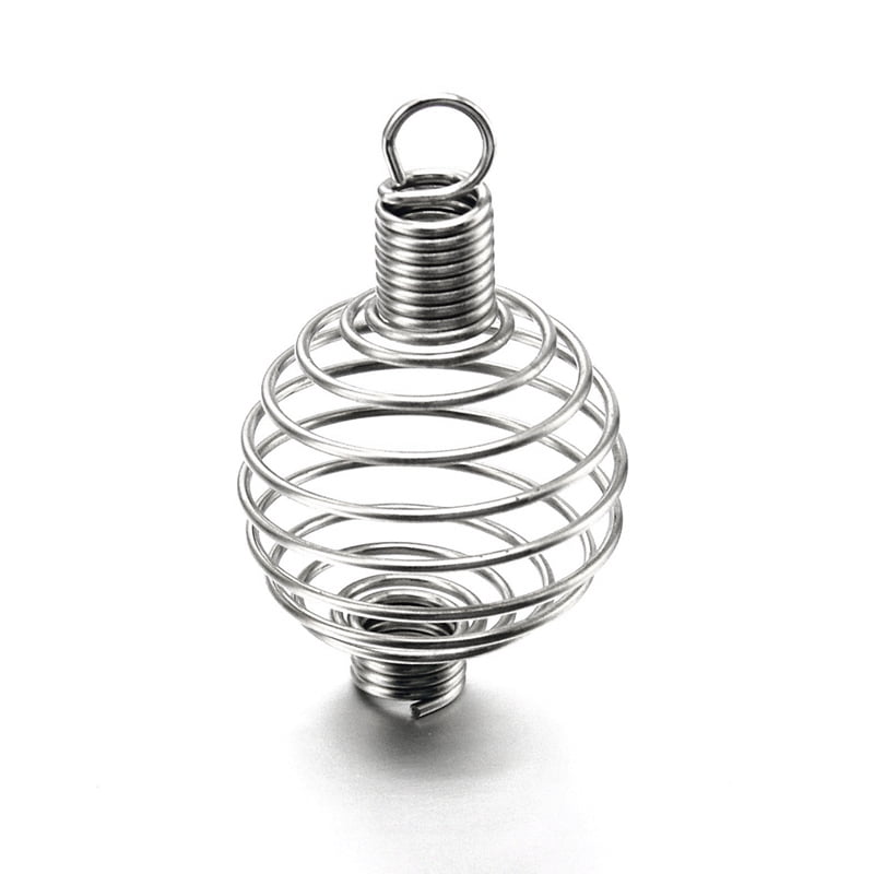Iron Spiral Bead Cages Pendants Making Round Stainless Steel Color ...