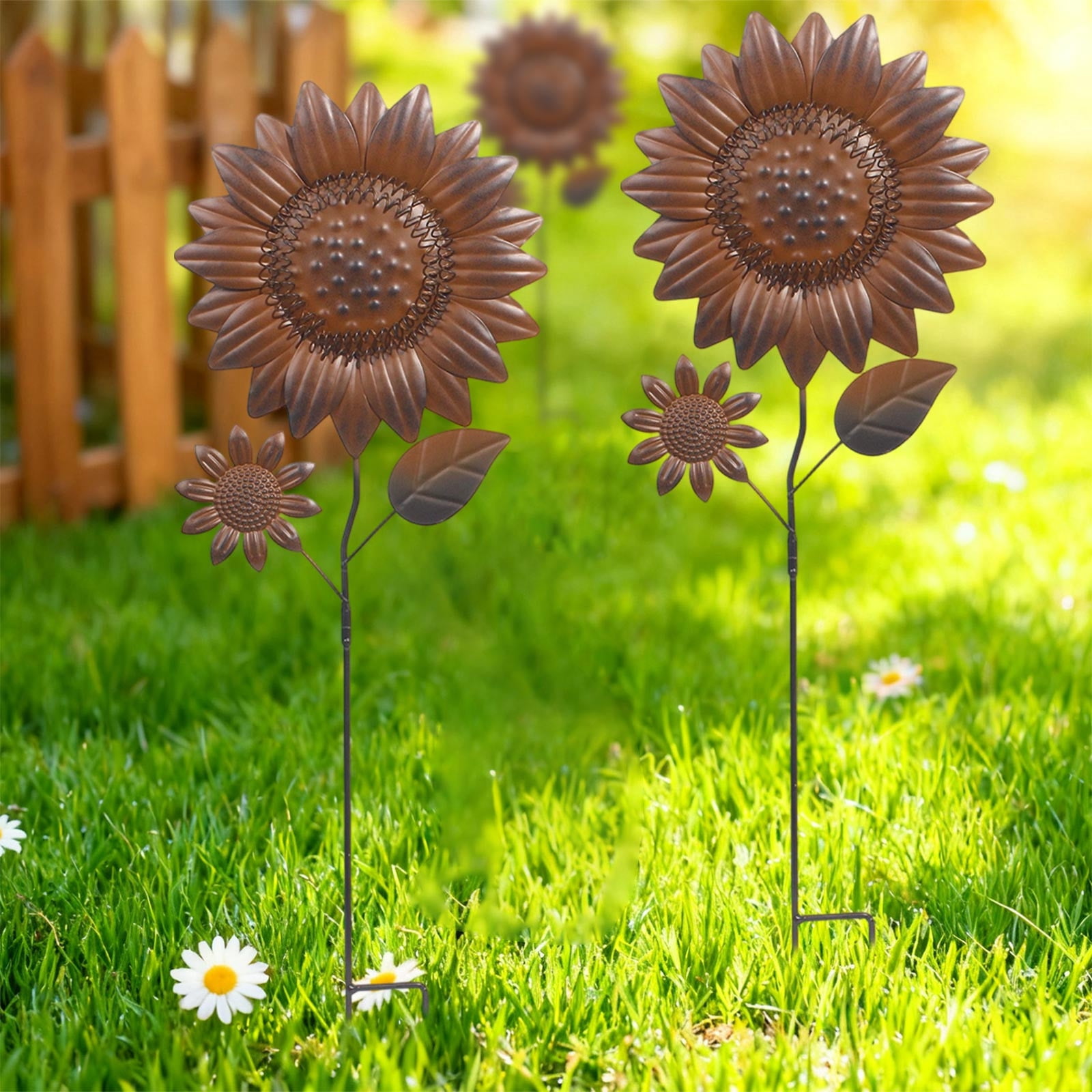 Iron Sunflower Garden Stake, Fade-Resistants Metal Outdoor Decorations ...