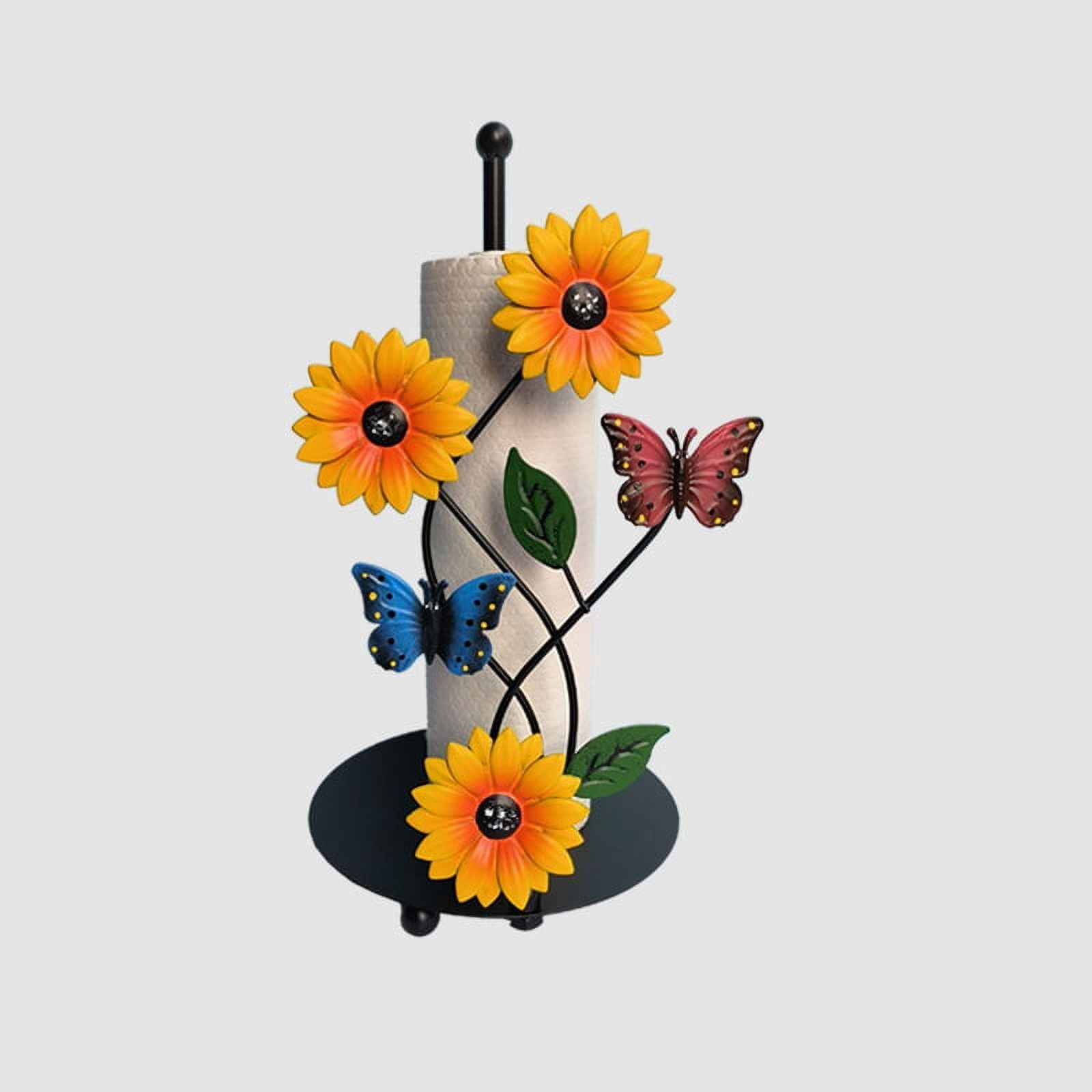 Iron Sunflower Paper Towel Rack, Painted Butterfly Vertical Paper Towel ...