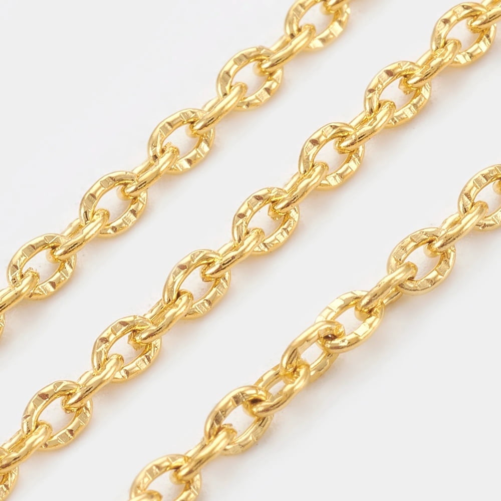 Iron Textured Cable Chains Unwelded with Spool Golden 3x2x0.5mm about ...