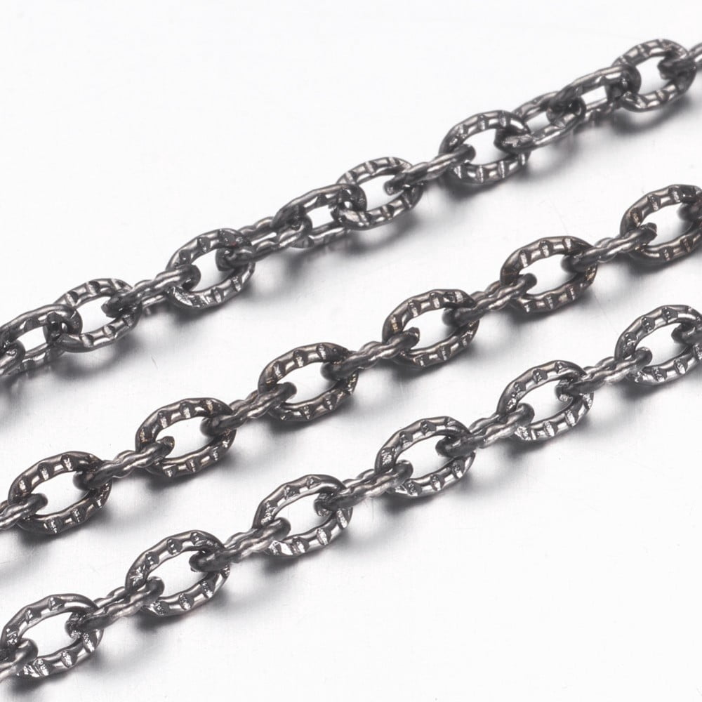Iron Textured Cable Chains Unwelded with Spool Oval Gunmetal 4x3x1mm ...