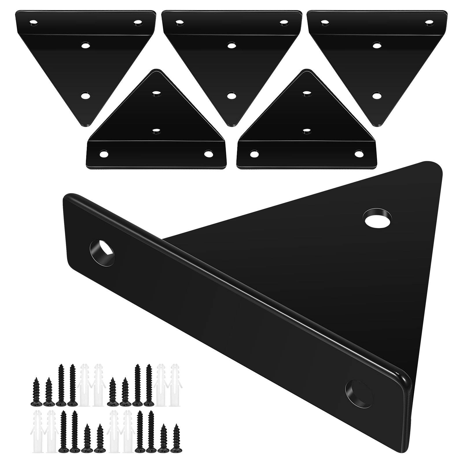 FENGGUIQU Black Iron Triangle Shelf Brackets 6Pcs Heavy Duty Floating ...