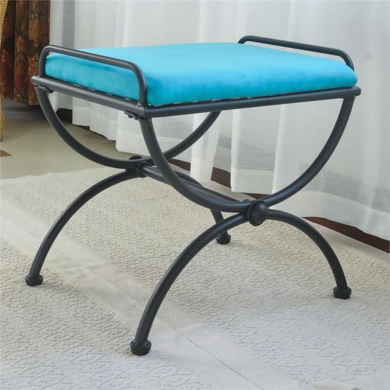 Iron Upholstered Vanity Stool, Aqua Blue - Walmart.com