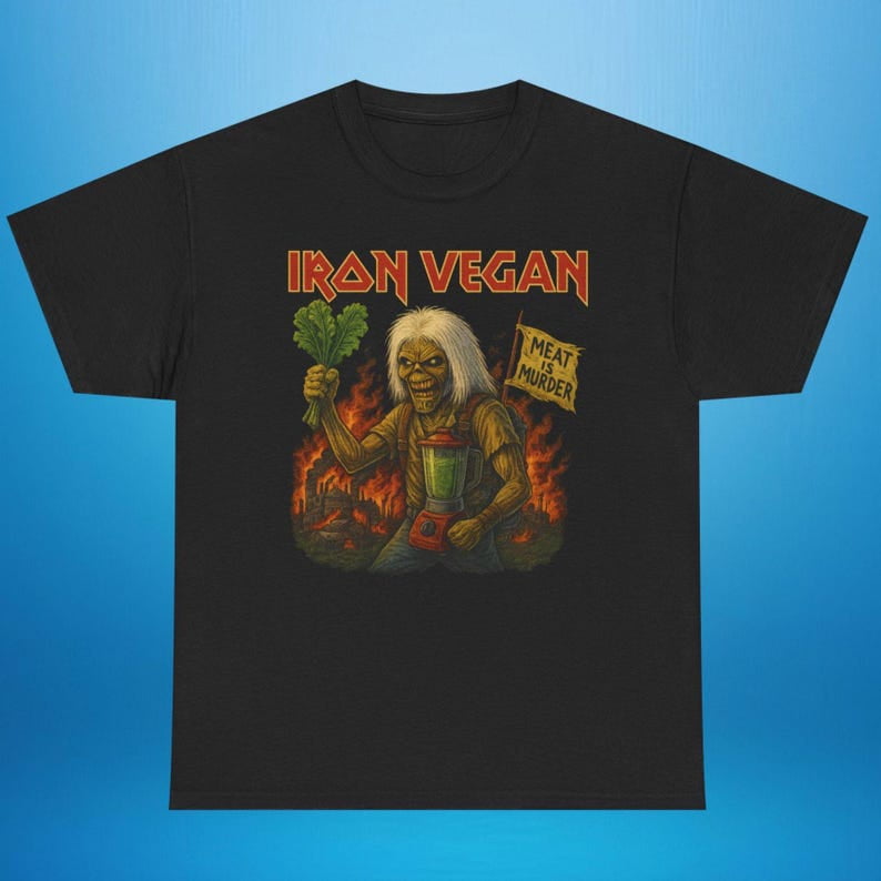 Iron Vegan Heavy Cotton Tee: Metal Band Spoof Graphic Shirt for Music ...
