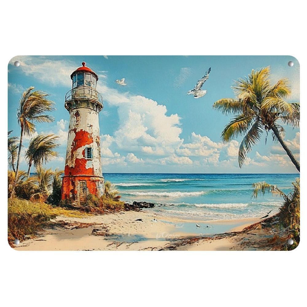 Iron Wall Art Decor, 1 Pc Vintage Lighthouse & Beach Theme Metal Sign ...