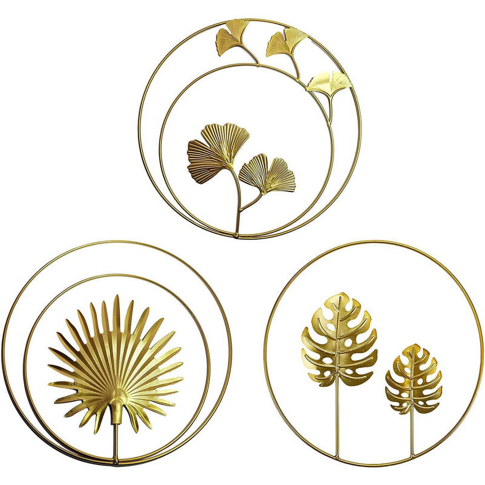 Iron Wall Decor,Gold Ginkgo,Maple,Monstera Leaf Wall Decor Round Wall ...